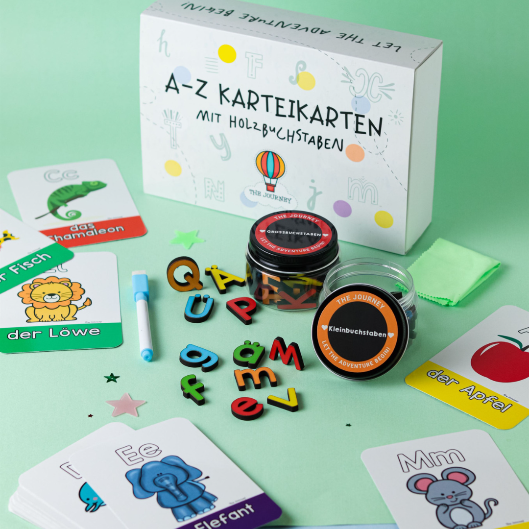 A-Z Karteikarten mit Holzbuchstaben - German Alphabet Flashcards with ...
